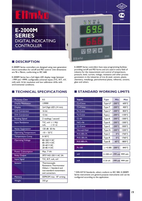 E-2000M Series Digital Indicating Controller - Elimko