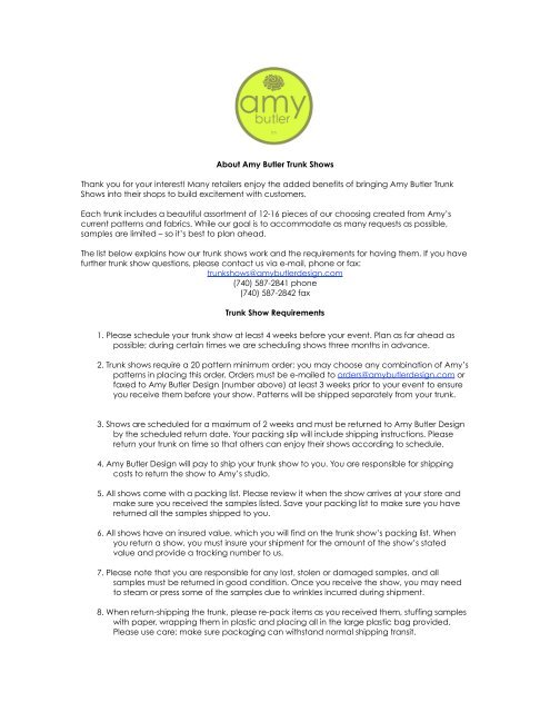 Trunk Show Contract Amy Butler