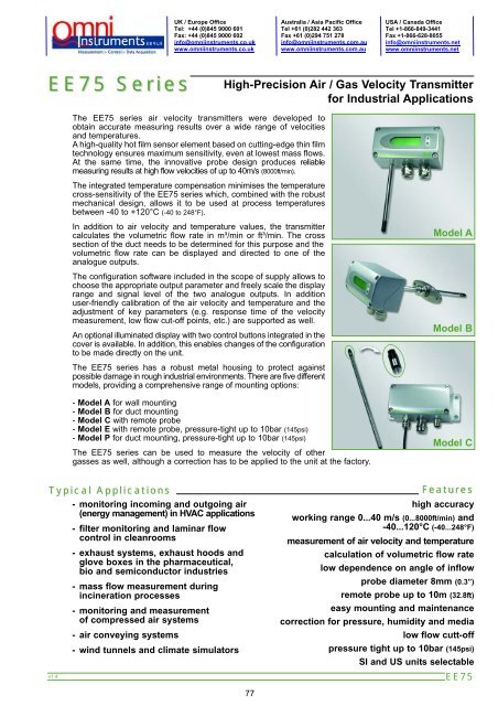EE75 Series High-Precision Air / Gas Velocity ... - Omni Instruments