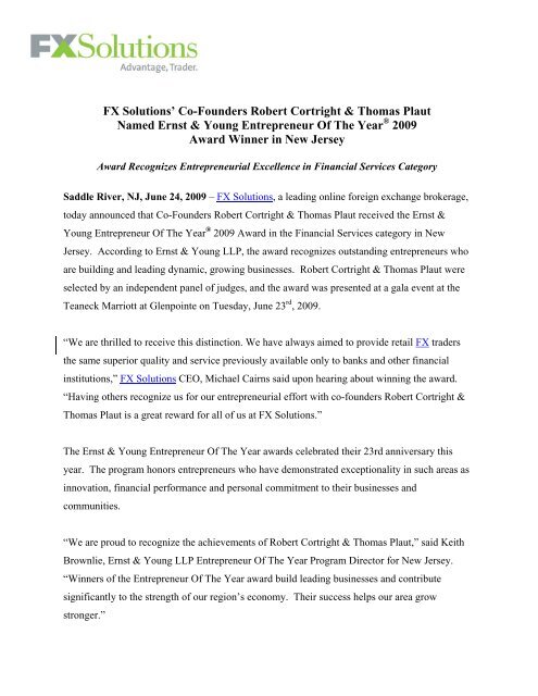 FX Solutions' Co-Founders Robert Cortright & Thomas Plaut Named ...