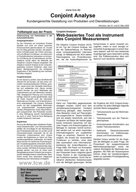 Conjoint Analyse, Handout zum 12. MMK - MÃ¼nchner Management ...