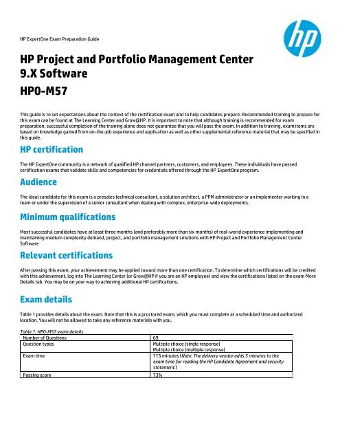 hp0-m57: hp project and portfolio management center 9.x software
