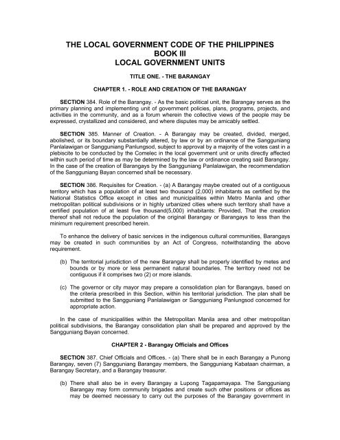 THE LOCAL GOVERNMENT CODE OF THE PHILIPPINES - DILG