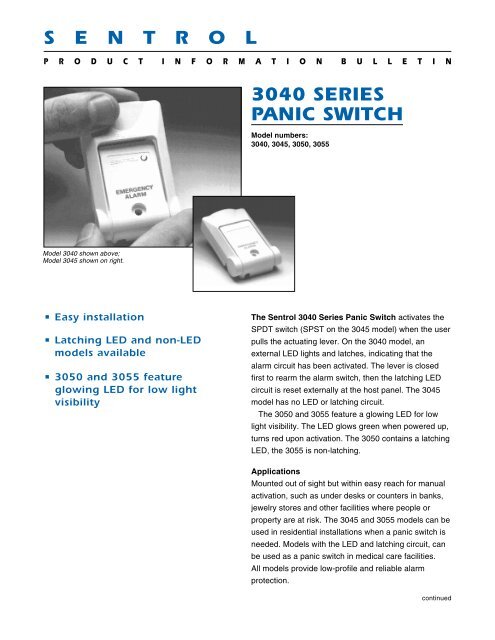 S E N T R O L 3040 SERIES PANIC SWITCH - Interlogix