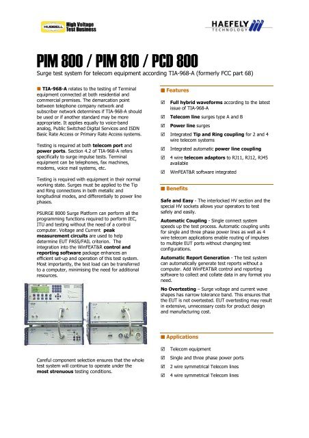 TIA-968-A (FCC Part 68) - Haefely EMC
