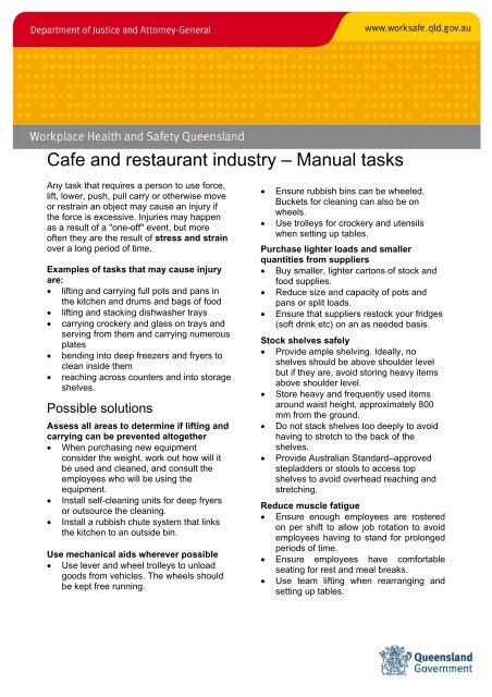 Café and restaurant industry - Manual tasks - Queensland Government