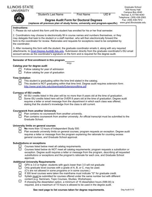 Degree Audit Form for Doctoral Degrees - Illinois State University ...