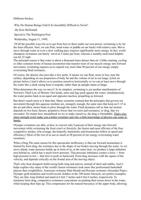 An article on swimming taking the principles of physics ... - Gymkhana