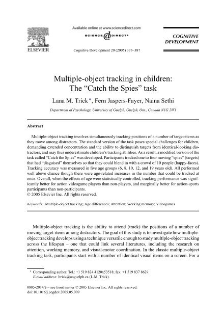 Multiple-object tracking in children: The â Catch the Spiesâ task