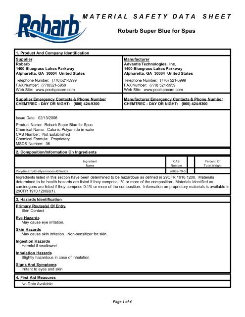 Robarb Super Blue for Spas - Pool Water Products