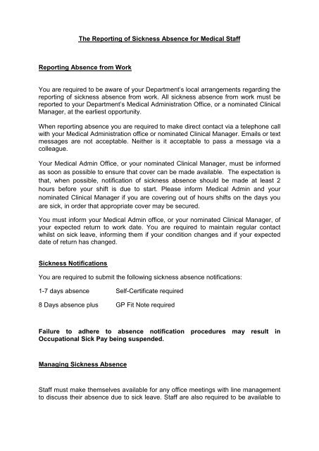 Reporting Sickness Absence - Belfast Health and Social Care Trust