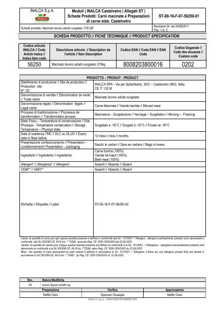 56250_Macinato bovino adulto surgelato 17-8 IQF - Inalca