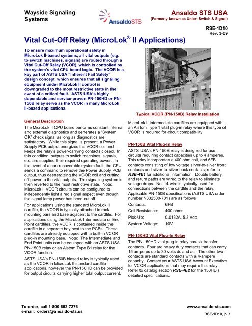 RSE-1D10 VCOR Relay - Ansaldo STS