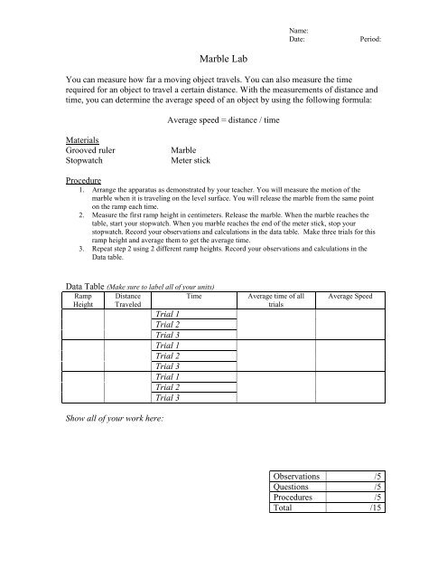 Calculating Speed - Marble Lab