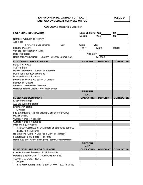 Emergency Light Testing Checklist Ambulance Inspection Checklist Emergency Light Testing Checklist Ambulance Inspection Checklist