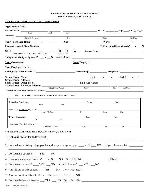 Patient History Form