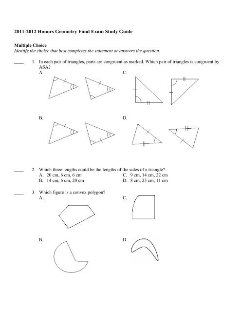 2011-2012 Honors Geometry Final Exam Study Guide