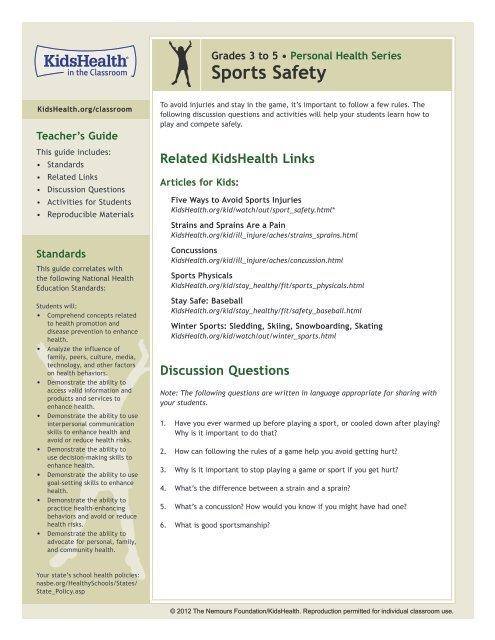 Sports Safety - KidsHealth in the Classroom
