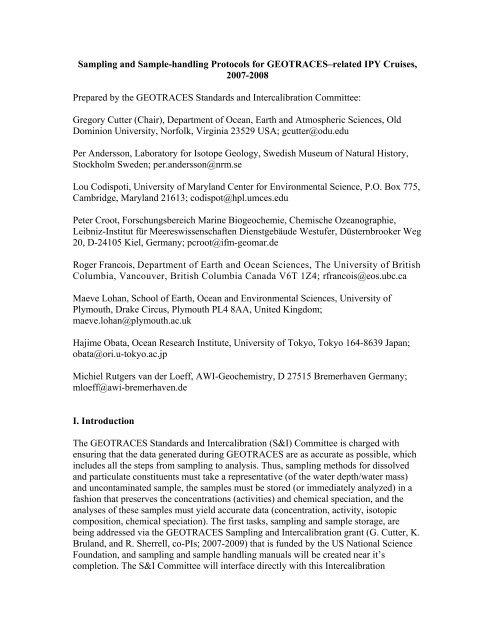 Sampling and Sample-handling Protocols for GEOTRACESâ related ...