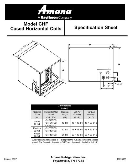 Specification Sheet Model CHF Cased Horizontal Coils