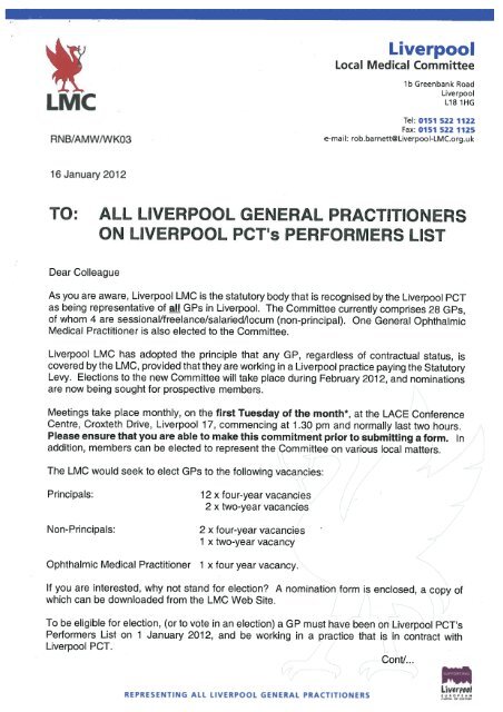 Letter from the LMC Secretary - Liverpool Local Medical Committee