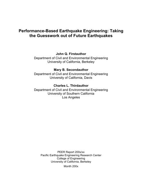 Performance-Based Earthquake Engineering - PEER - University of ...