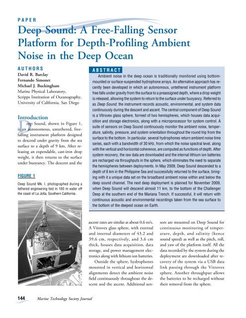 Deep Sound: A Free-Falling Sensor Platform for ... - Acoustic Ecology