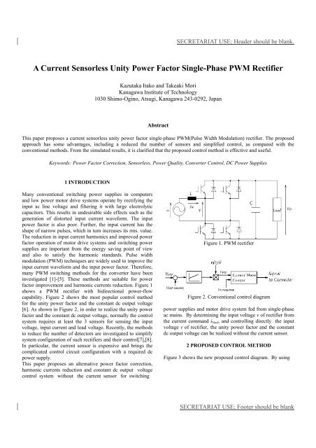 A Current Sensorless Unity Power Factor Single Phase Pwm Rectifier
