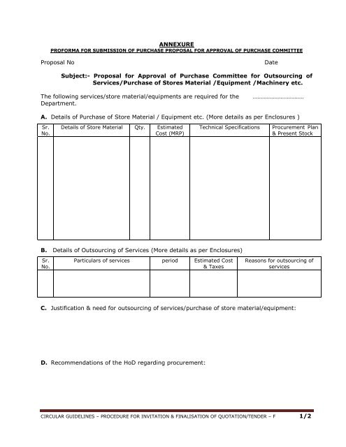 Proforma For The Approval Of Proposal By The Purchase Committee