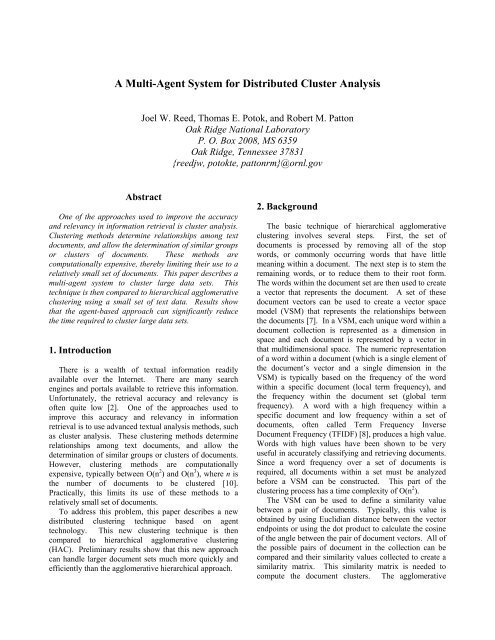 A Multi-Agent System for Distributed Cluster Analysis