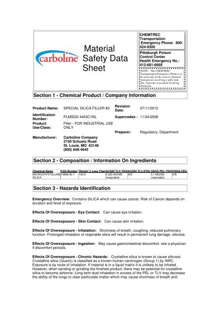 (Silica Filler #3) MSDS - Carboline