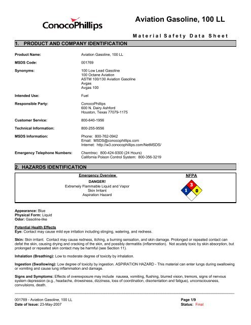 Avgas MSDS - GLENN OIL COMPANY