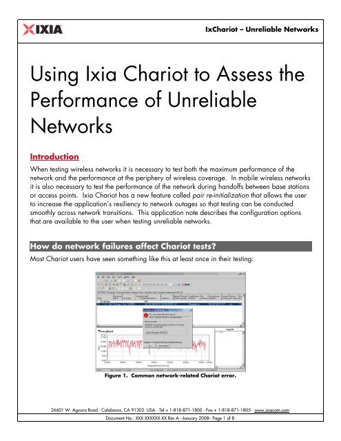 Using Ixia Chariot to Assess the Performance of Unreliable Networks