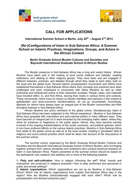 CALL FOR APPLICATIONS