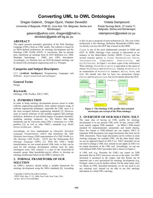 Converting UML to OWL Ontologies - Ra.ethz.ch