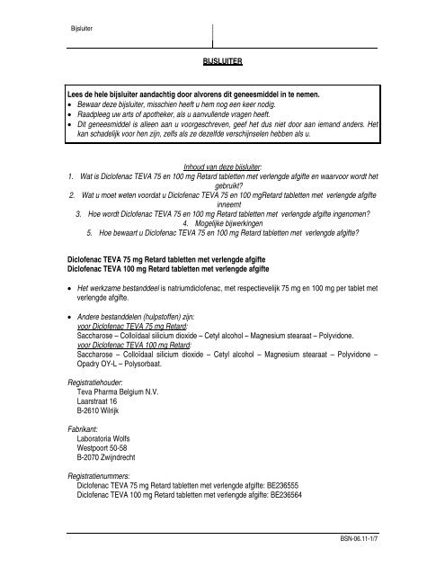 BIJSLUITER Lees de hele bijsluiter aandachtig door alvorens ... - Teva BIJSLUITER Lees de hele bijsluiter aandachtig door alvorens ... - Teva