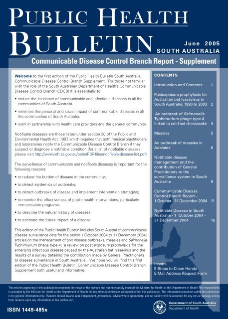 Public Health Bulletin CDCB Supplement, June 2005