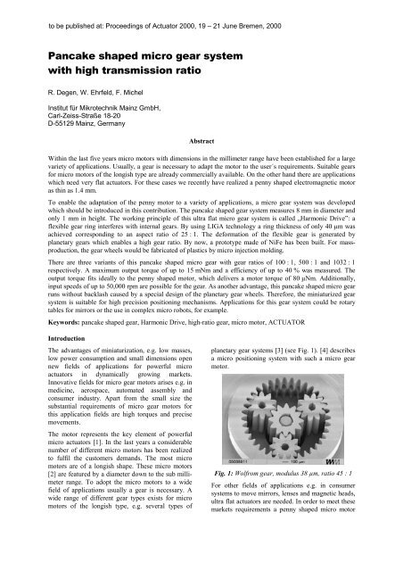 Pancake shaped micro gear system with high transmission ratio