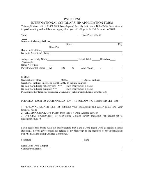 psi psi psi international scholarship application form - Tri Delta