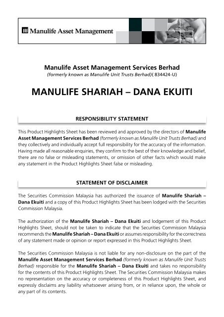 MANULIFE SHARIAH â DANA EKUITI - Manulife Insurance Berhad