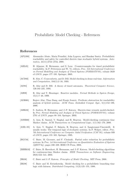 Probabilistic Model Checking - References - PRISM
