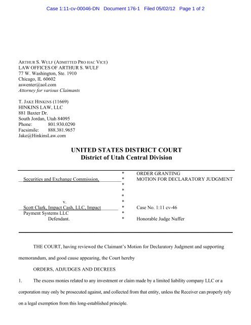 20120502 Wulf Order Granting Motion for Declaratory Judgment