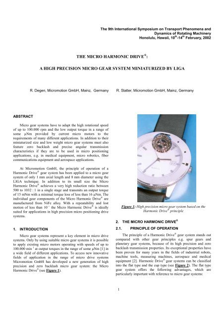 the micro harmonic drive : a high precision micro gear ... - Micromotion