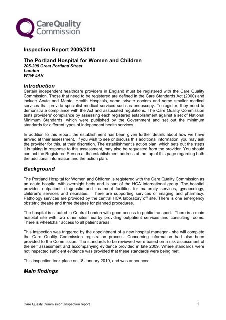 Inspection Report Template v1.0 April 2005 - The Portland Hospital