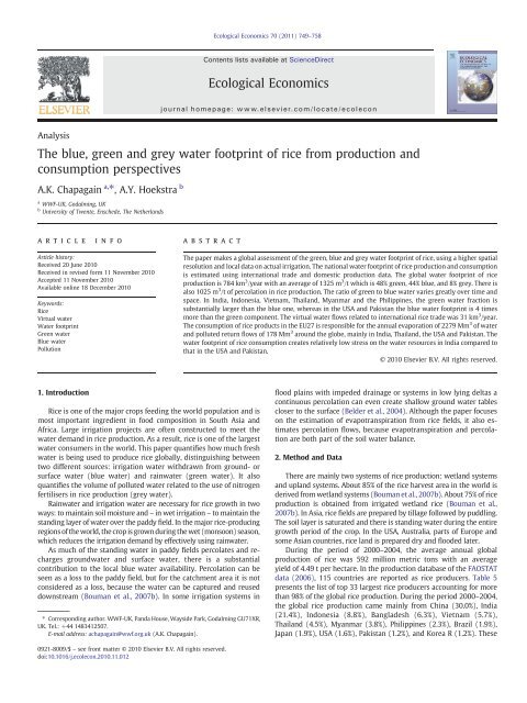 The blue, green and grey water footprint of rice from production and ...