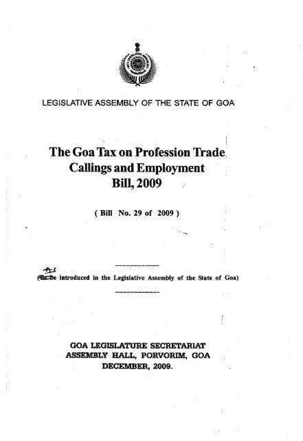 The Goa Tax on Profession Trade Callings and Employment Bill, 2009