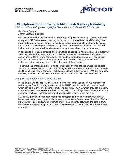 ECC Options for Improving NAND Flash Memory Reliability - Micron
