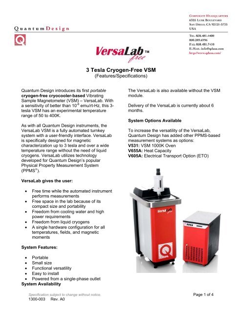 VersaLab Brochure - Quantum Design, Inc.