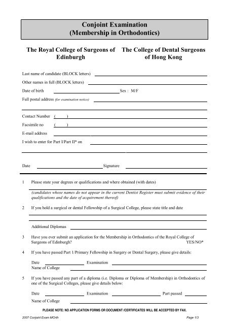 MOrth Application form 2007 - College of Dental Surgeons of Hong ...