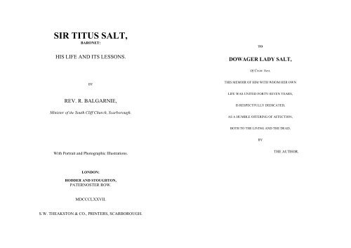 SIR TITUS SALT, BARONET: - Saltaire Village